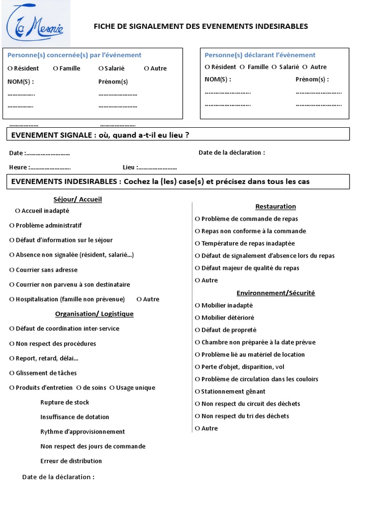 Fiche de Signalement d'Événements Indésirables | PDF | Ordonnance ...