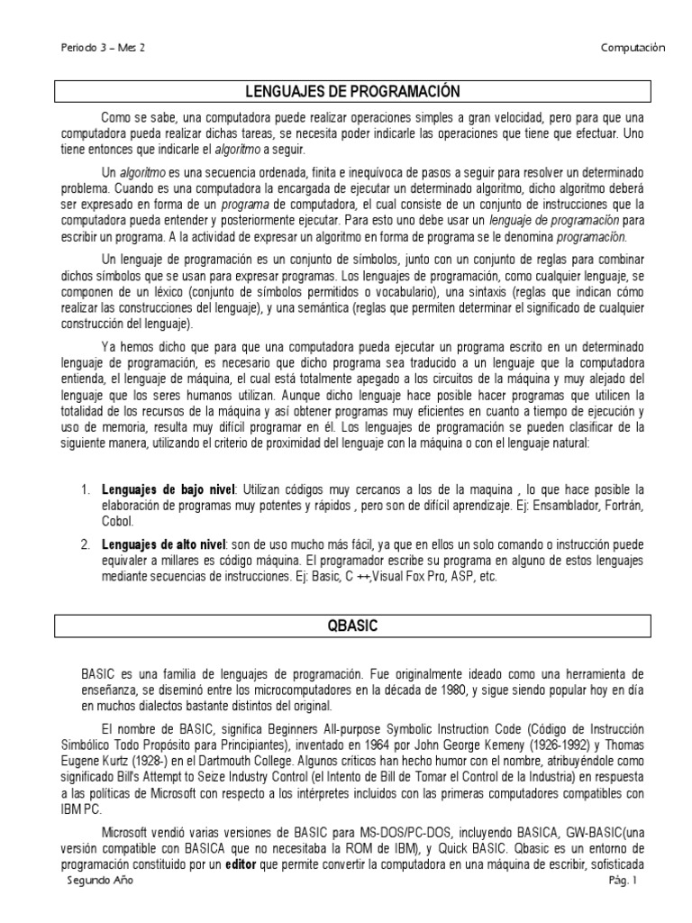 Material Qbasic PDF | PDF | Lenguaje de programación | Básico