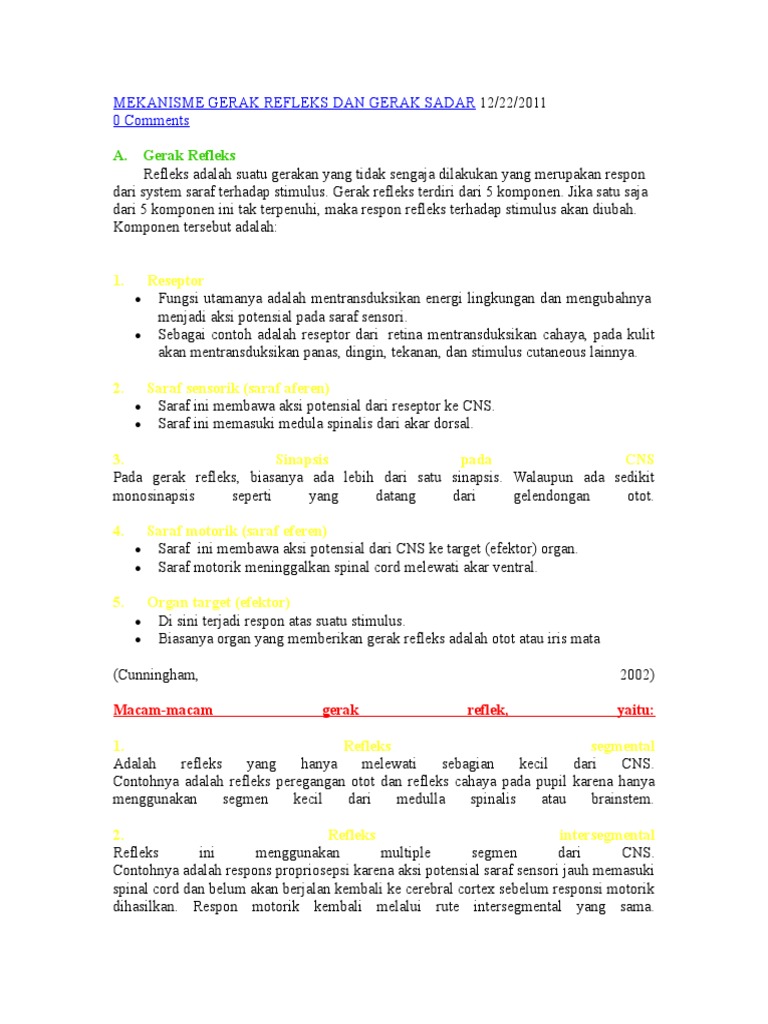 Mekanisme Gerak Refleks Dan Gerak Sadar 12 | PDF