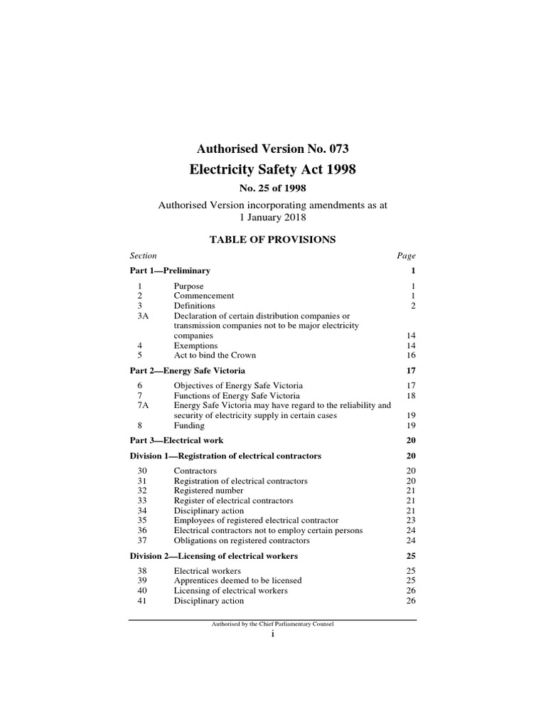 Electricity Safety Act 1998 Overview | PDF | Safety | Electrical Wiring