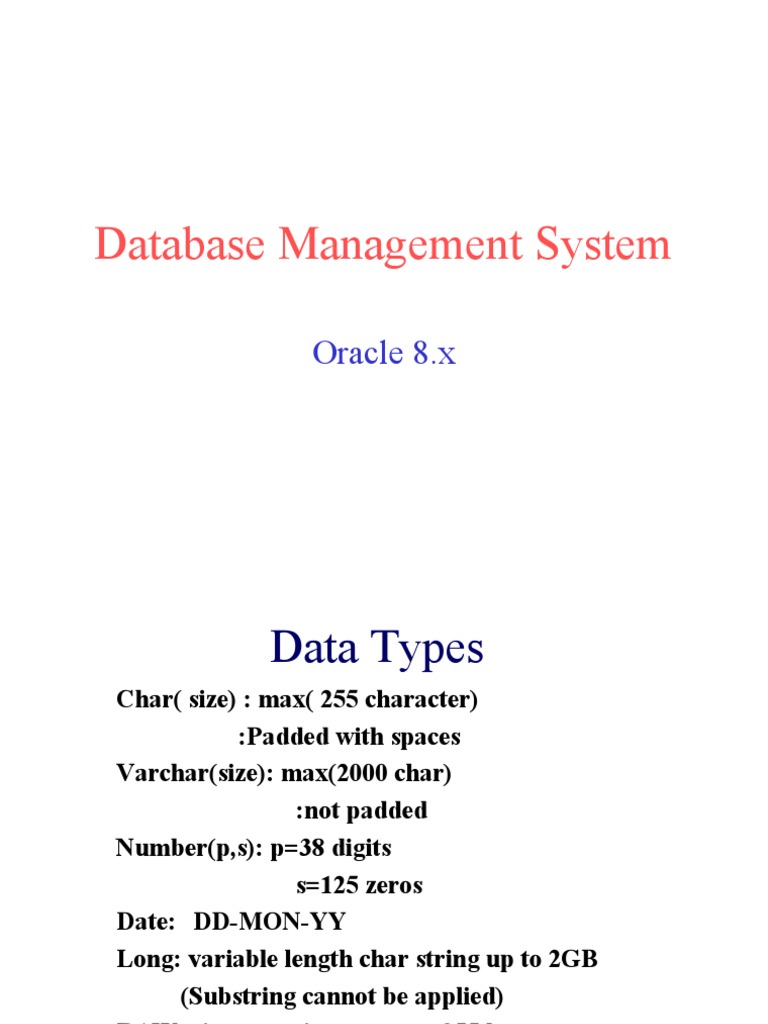 Database Management System: Oracle 8.x | PDF | String (Computer Science ...