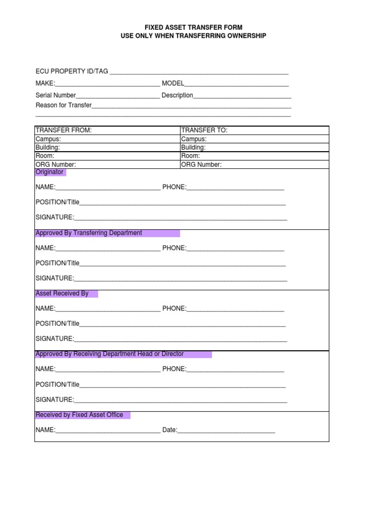 Transferring Asset Ownership: Fixed Asset Transfer Form | PDF