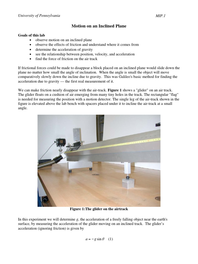 Inclined Plane Motion Lab Report | PDF | Acceleration | Gravity