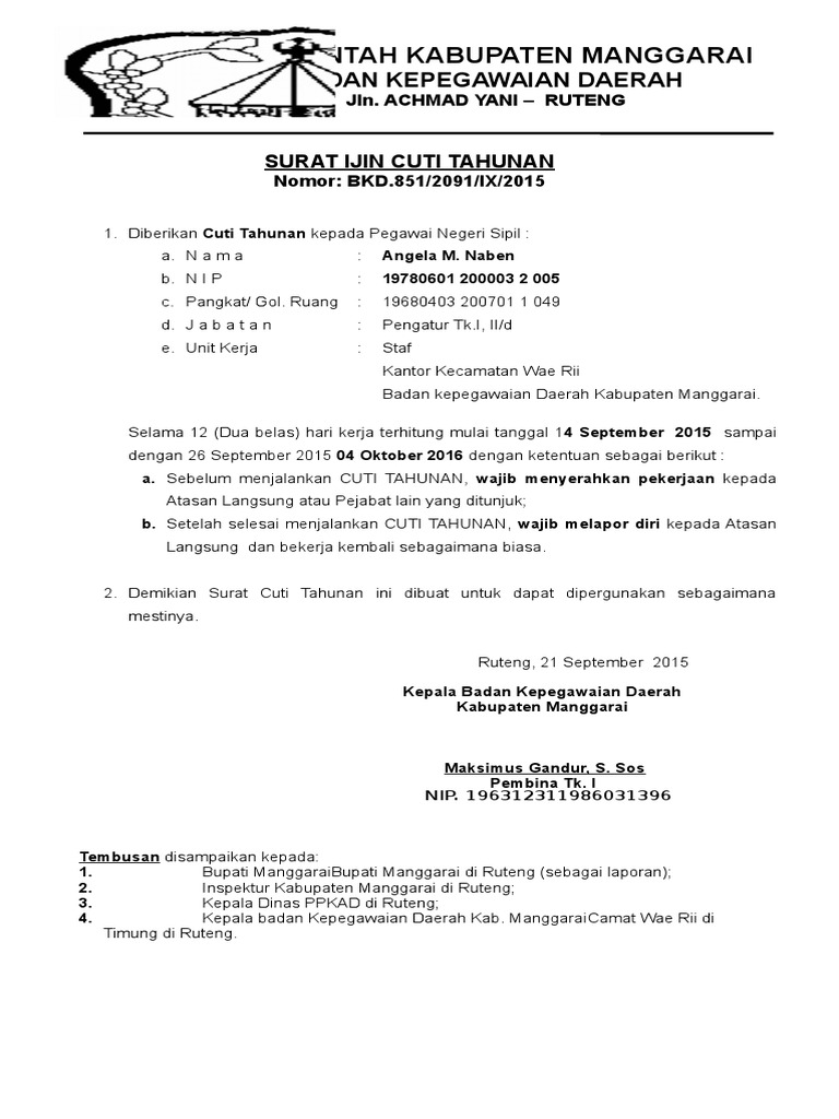 Surat Ijin Cuti Tahunan.1 | PDF