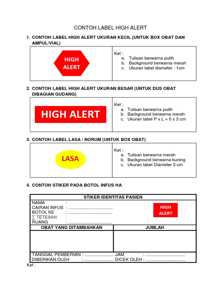Contoh Label High Alert | PDF