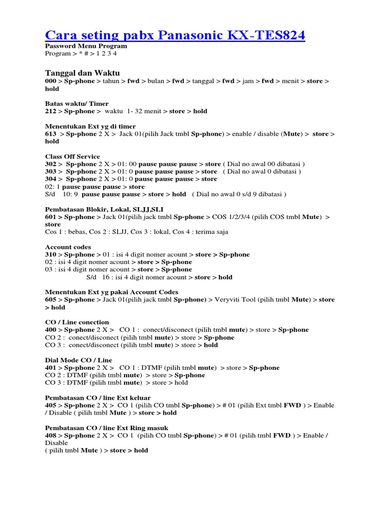 Cara Seting Pabx Panasonic KX | PDF