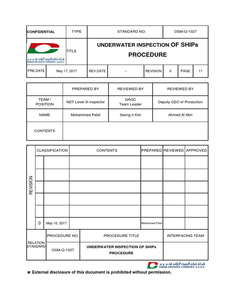 Underwater Inspection Procedure for Ships | PDF | Underwater Diving ...