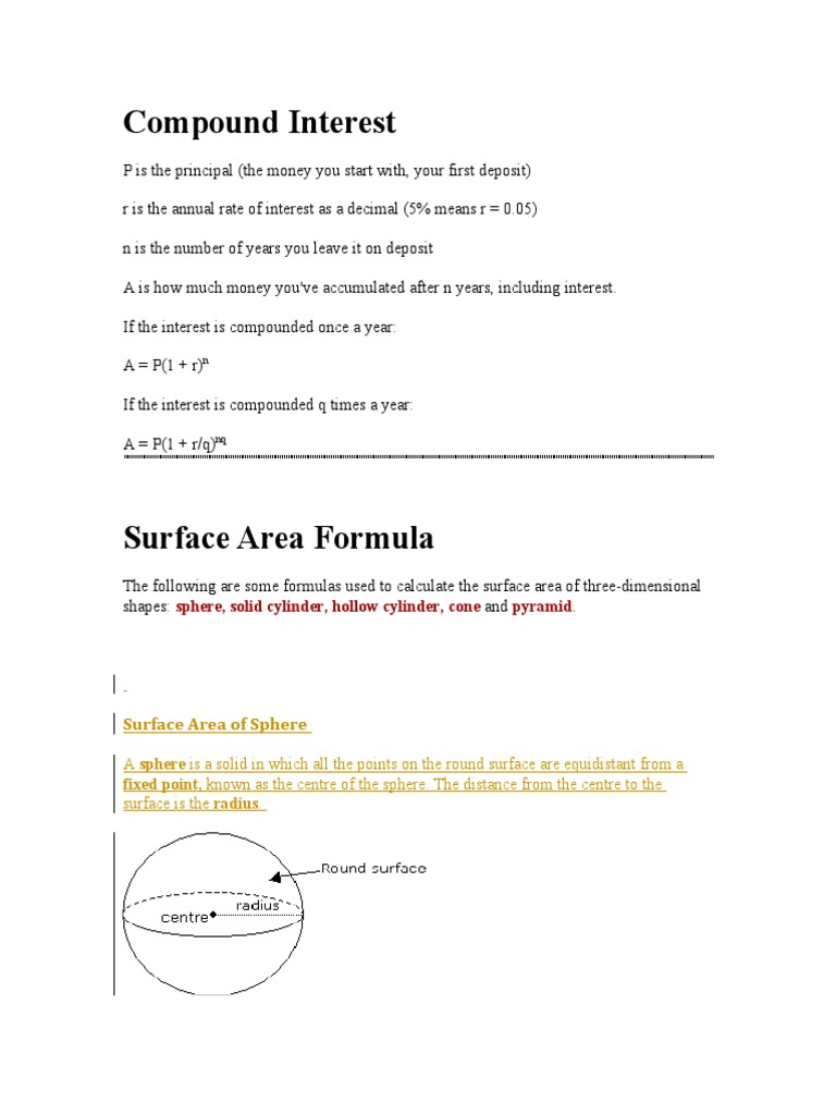 Compound Interest: Sphere, Solid Cylinder, Hollow Cylinder, Cone ...