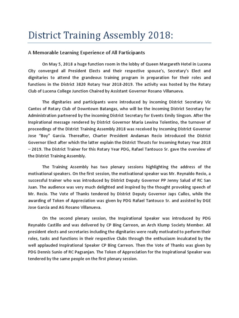 District Training Assembly 2018 | PDF | Violence