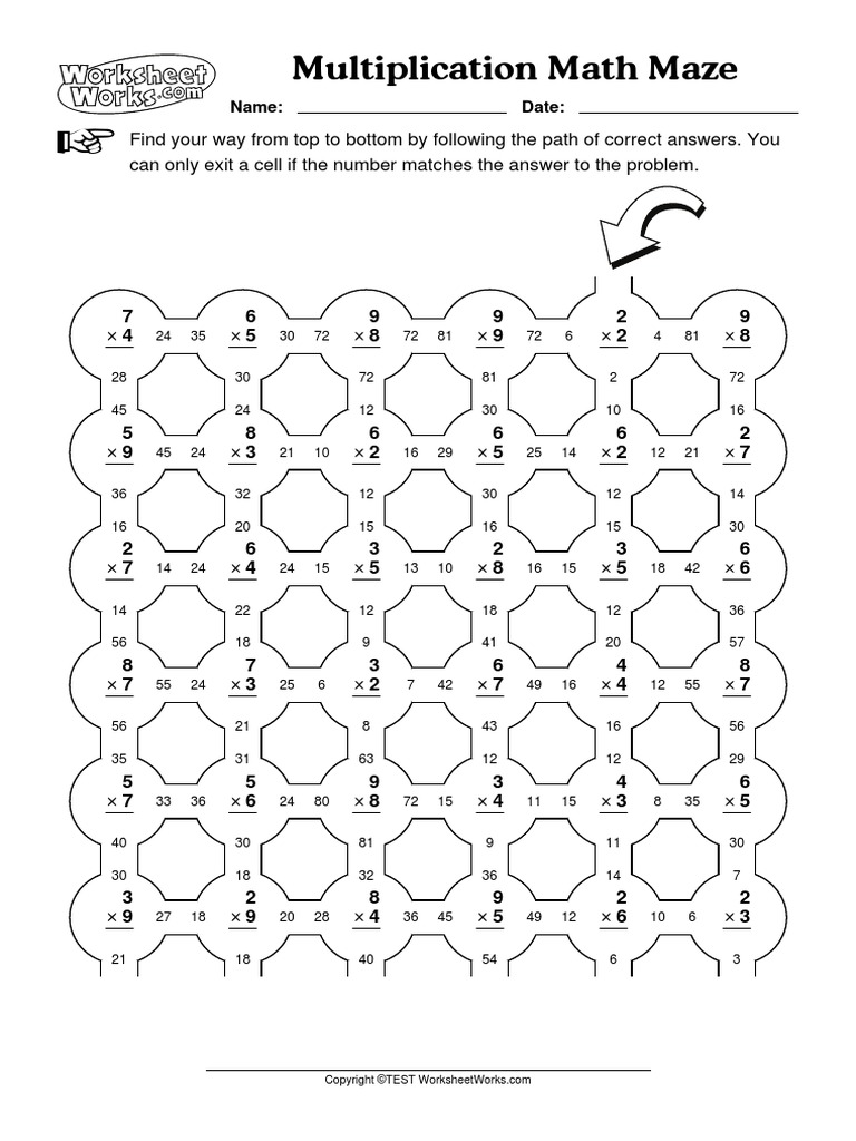 WorksheetWorks Multiplication Math Maze 4 | PDF | Leisure