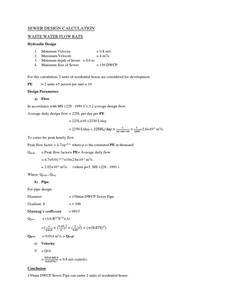 Sewer Design Calculation | PDF