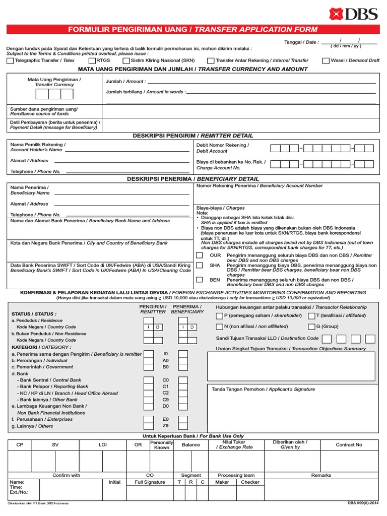 DBS Remittance Application Form Details | PDF