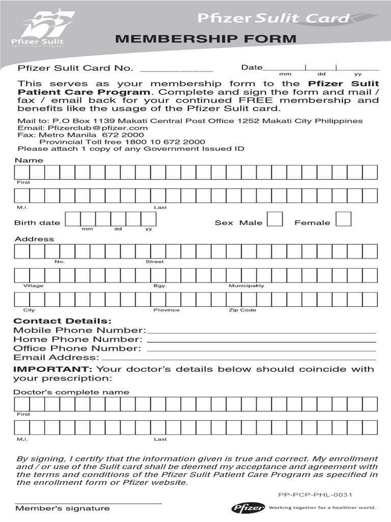 Pfizer Membership Form | PDF