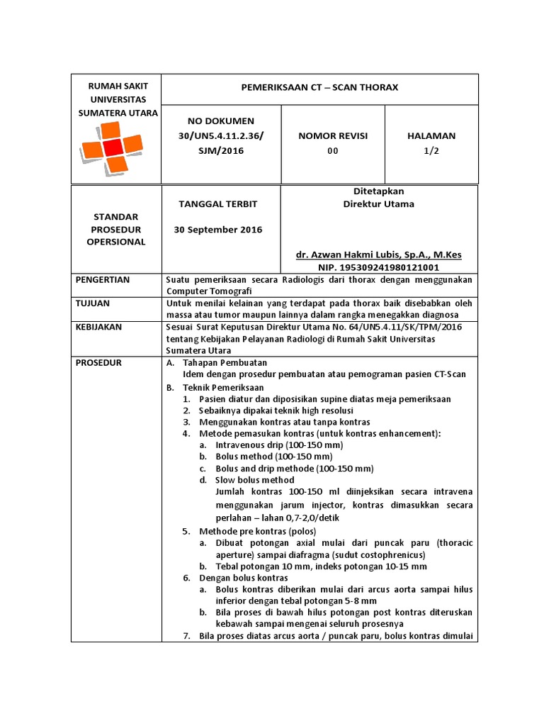 Sop CT - Scan Thorax | PDF