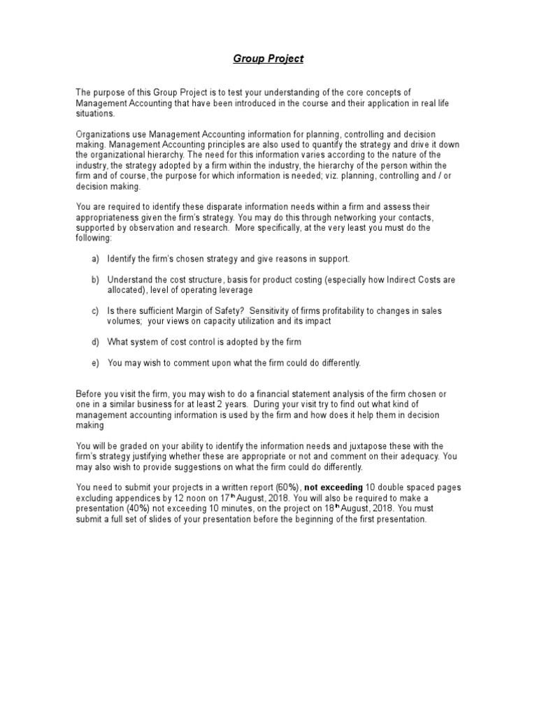 Group Project For Management Accounting | PDF | Management Accounting ...