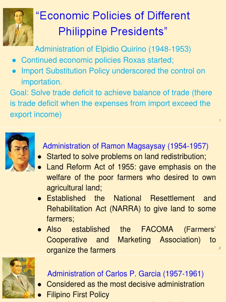 Economic Policies of Different Philippine Presidents | Philippines ...