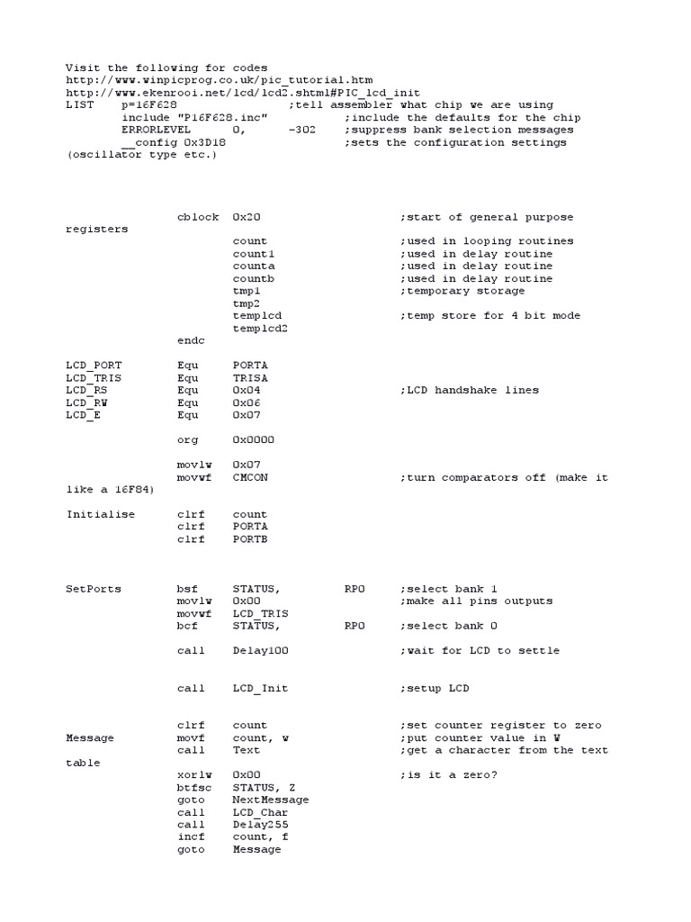 LCD Pic Asm Code | PDF | Pic Microcontroller | Computer Hardware