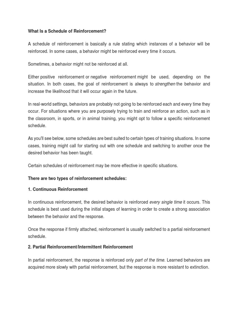 Reinforcement Schedules Explained | PDF | Reinforcement | Behavioural ...