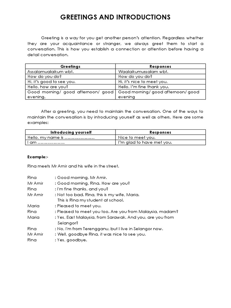 Greetings and Introductions Guide | PDF | Home & Garden