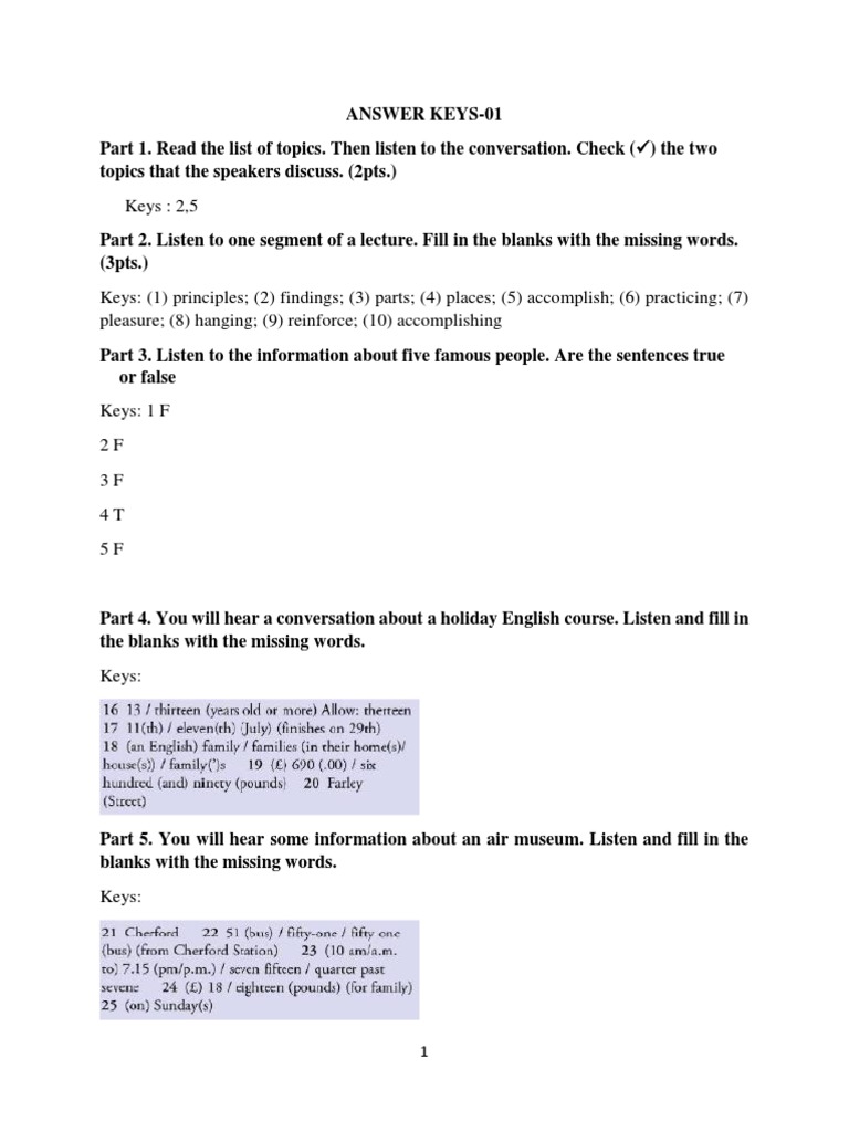 Answer Keys - Placement Test | PDF