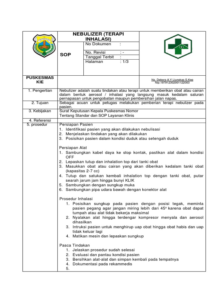 SOP Terapi Inhalasi Nebulizer | PDF