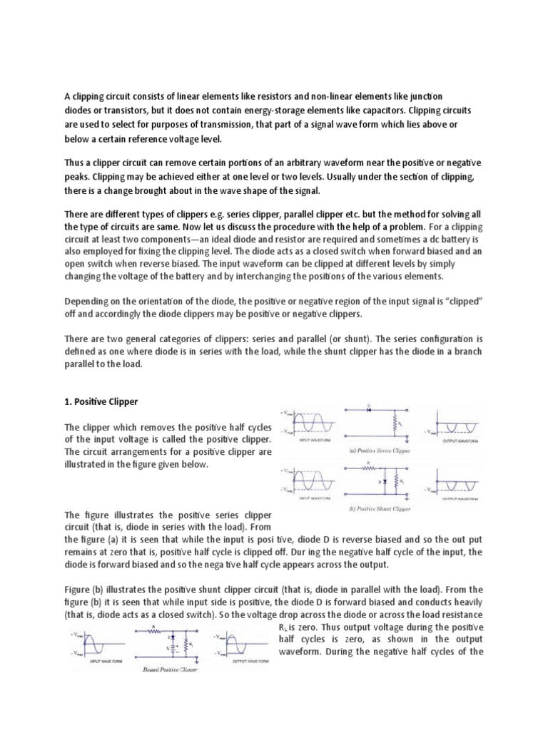 Clipping Circuits: Types and Functions | PDF | Electrical Network ...