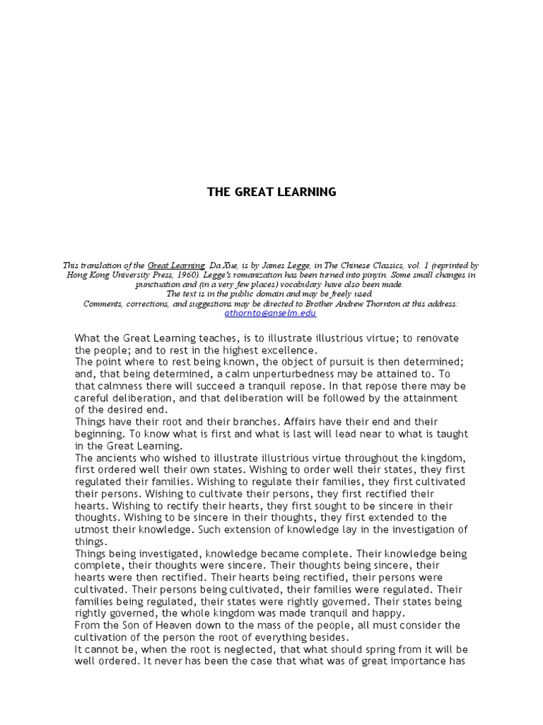 The Great Learning | PDF | Virtue