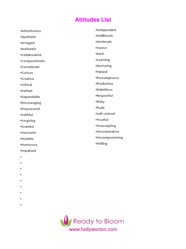 Comprehensive Attitudes List | PDF