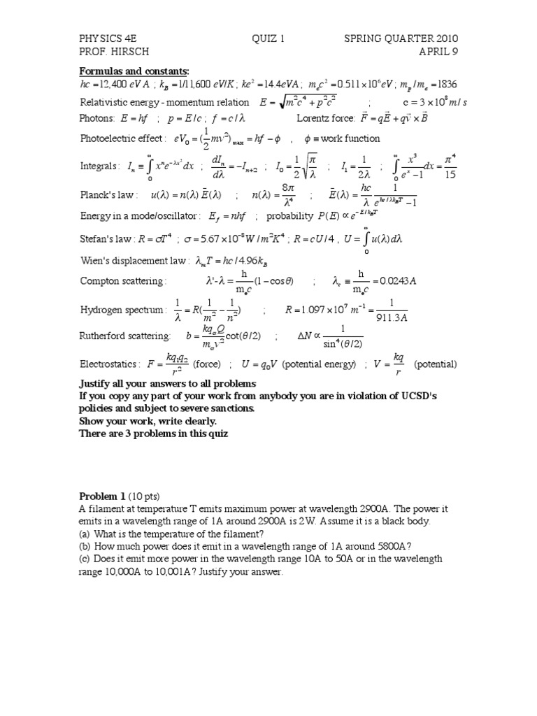 2008 Qual Qmproblems | PDF | Electronvolt | Electron