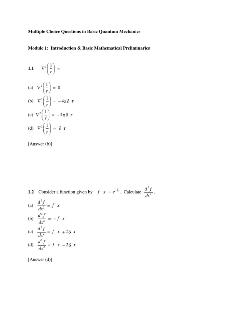 Basic Quantum Mechanics: Multiple Choice Questions on Introductory ...