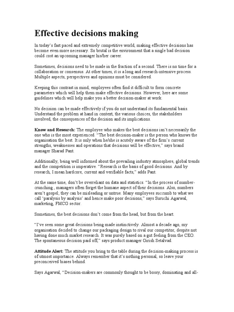 Effective Decision Making | PDF | Decision Making | Psychological Concepts