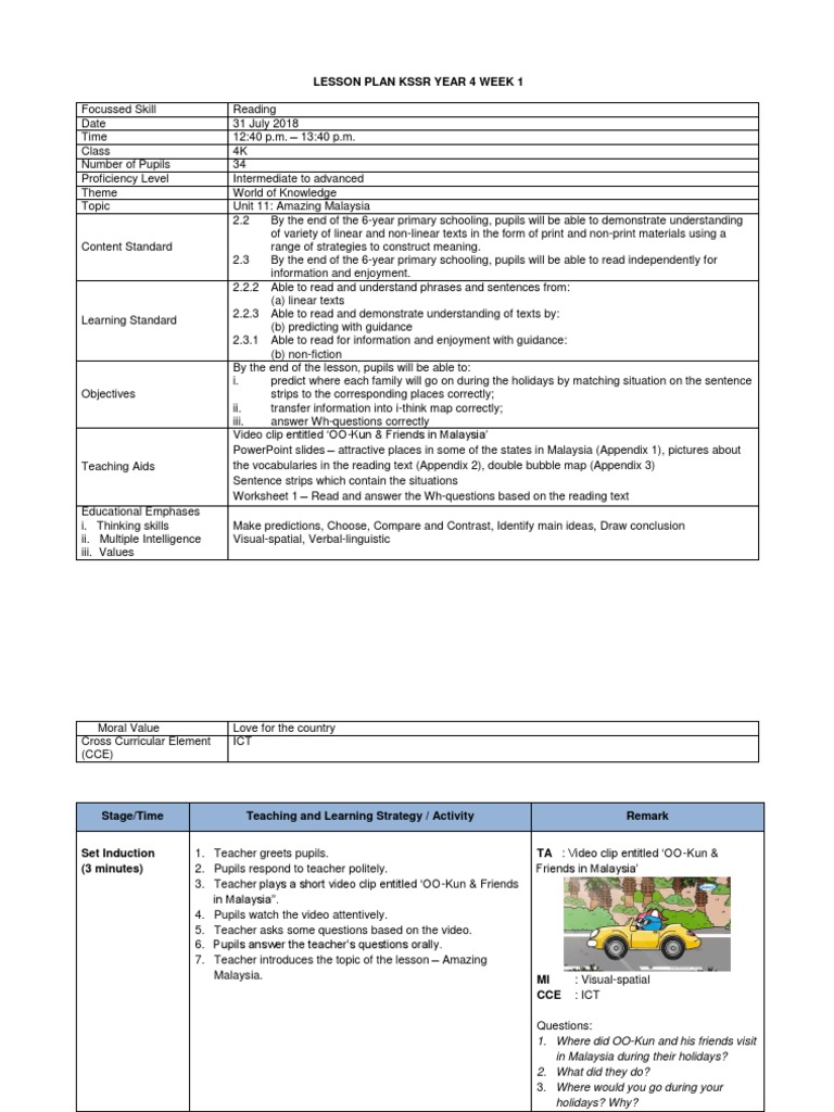 Unit 11 Reading LP | PDF | Reading (Process) | Question