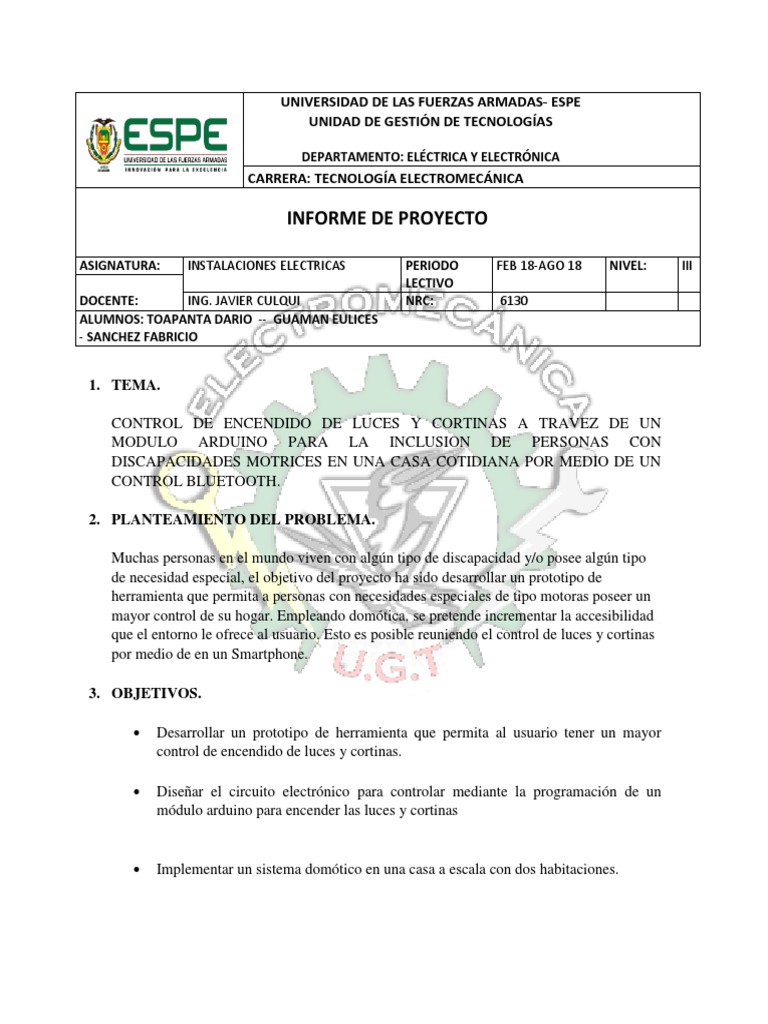 Informe Proyecto | PDF | Automatización del hogar | Arduino