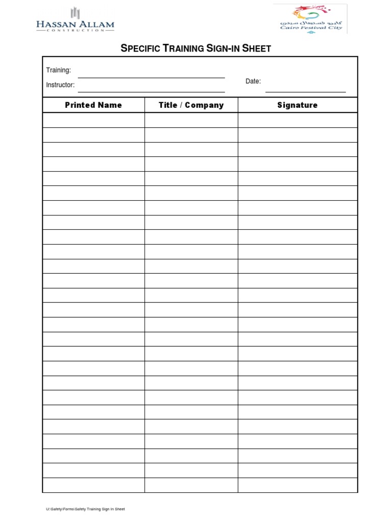 Safety Training Sign in Sheet PDF | PDF | Business