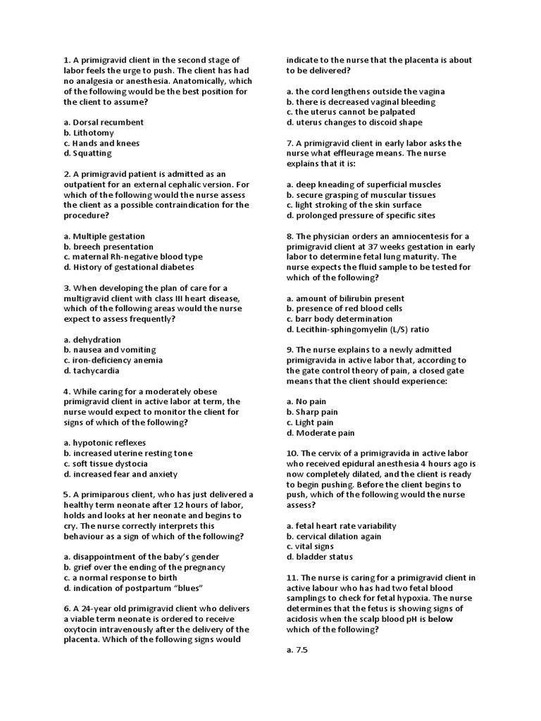 Postpartum Care for Primigravid Clients | PDF | Childbirth | Maternal ...