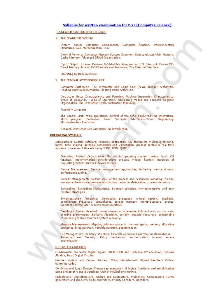 Syllabus Pgt Computer Science Pdf Pdf Class Computer Programming