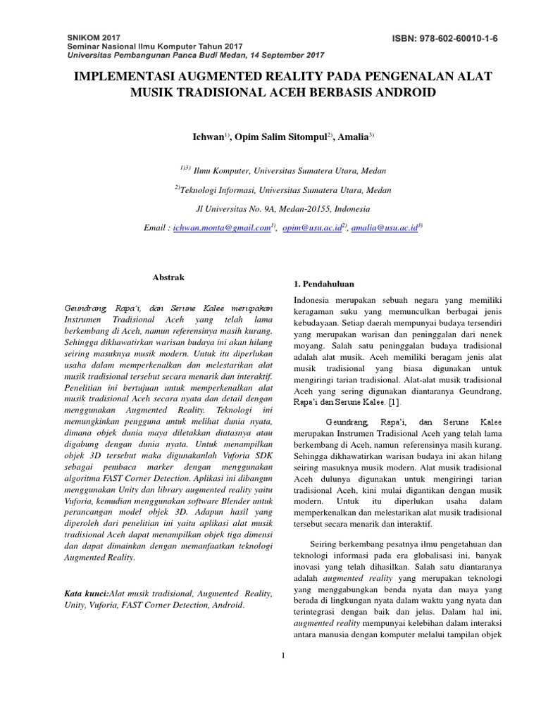 Ichwan - Implementasi Augmented Reality Pada Pengenalan Alat Musik Tradisional Aceh Berbasis ...
