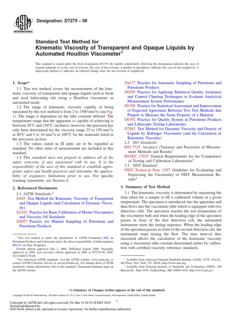 D7279-08 Kinematic Viscosity of Transparent and Opaque Liquids by ...