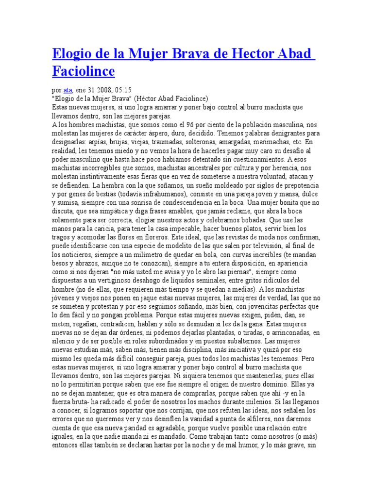 Elogio de La Mujer Brava | PDF | Machismo