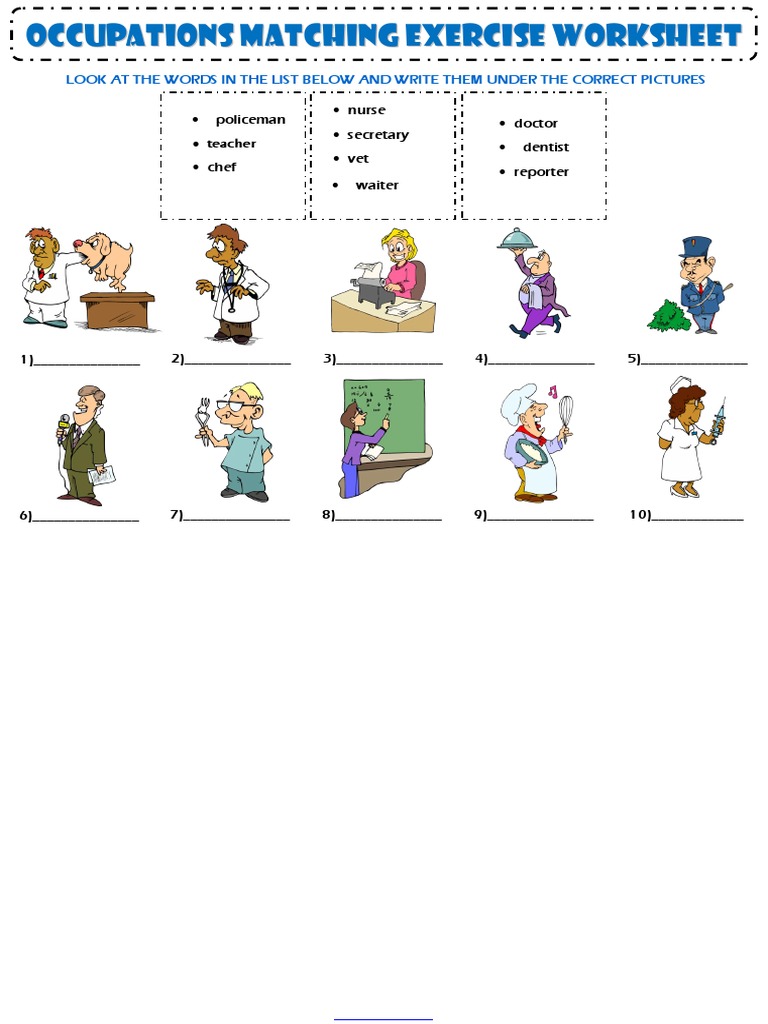 Jobs Occupations Professions Vocabulary Matching Exercise Worksheet | PDF