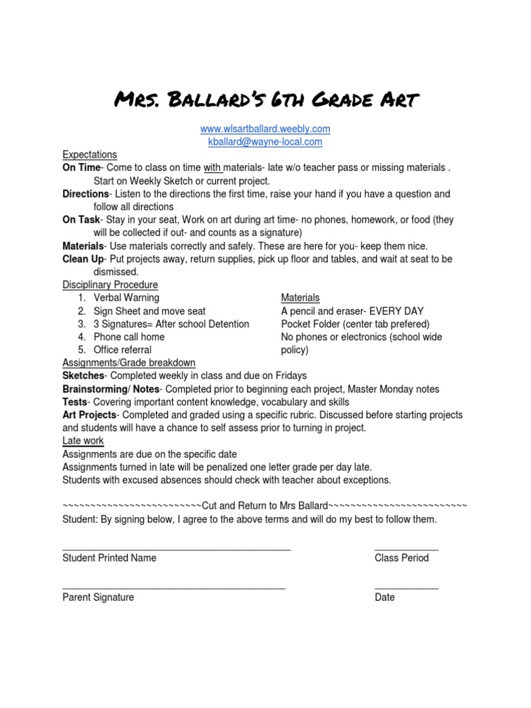 6th Grade Art Class Expectations & Policies | PDF | Career & Growth ...