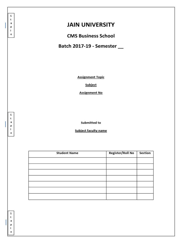 Jain University: CMS Business School Batch 2017-19 - Semester | PDF