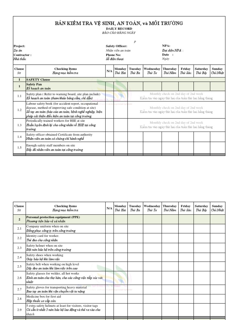 Check List Kiem Tra An Toan | PDF