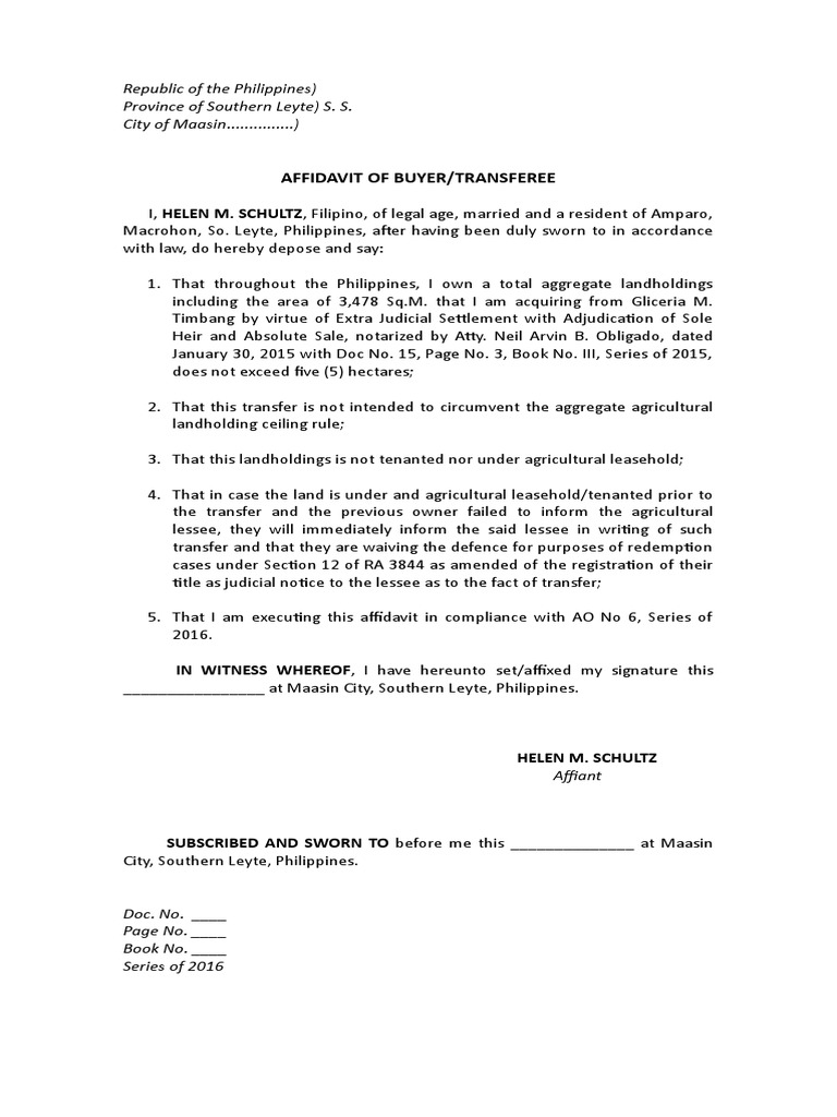 Affidavit of Transferee - ALVAREZ | PDF