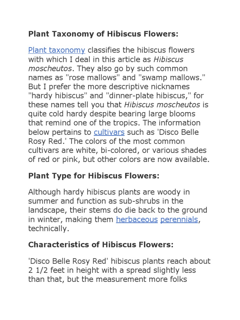 Plant Taxonomy of Hibiscus Flowers | PDF