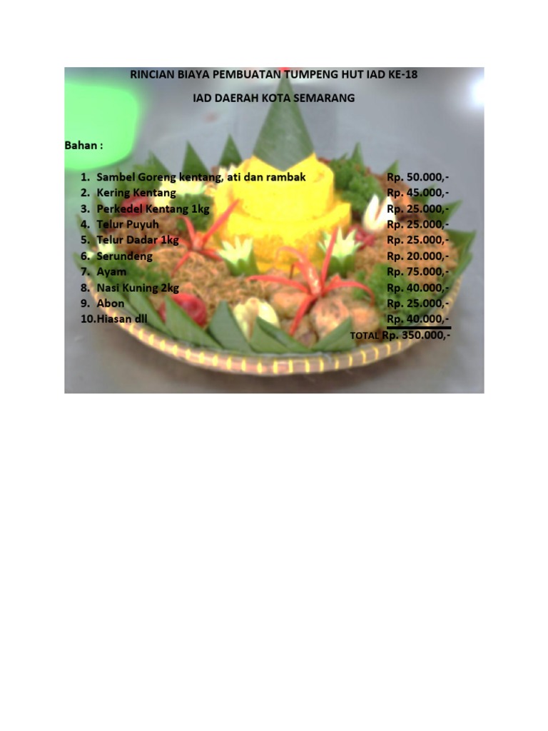 Rincian Biaya Pembuatan Tumpeng Hut Iad Ke | PDF