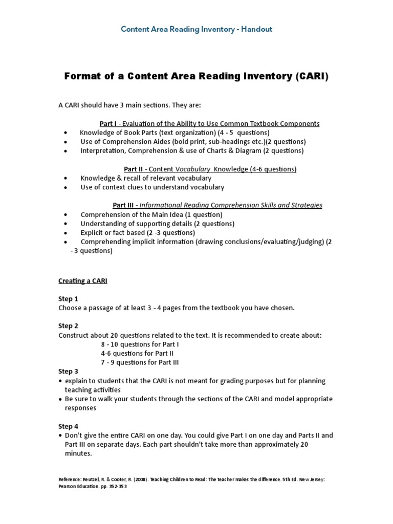 Handout Cari | PDF | Reading Comprehension | Cognition