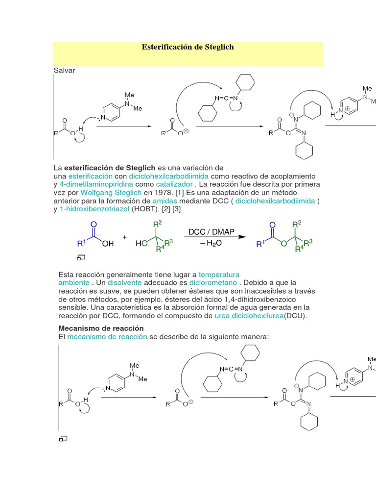 Esterificación de Steglich: Mecanismo y Proceso | PDF | Ciencia y ...