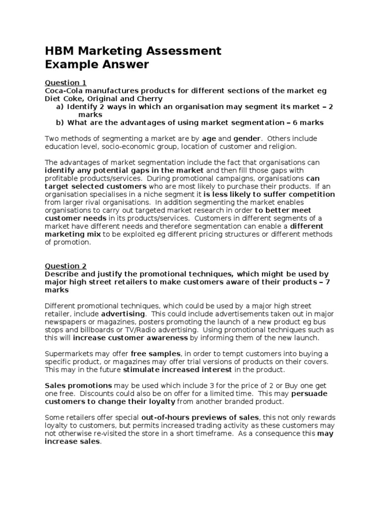 HBM Marketing Assessment Example Solutions | PDF | Retail | Marketing