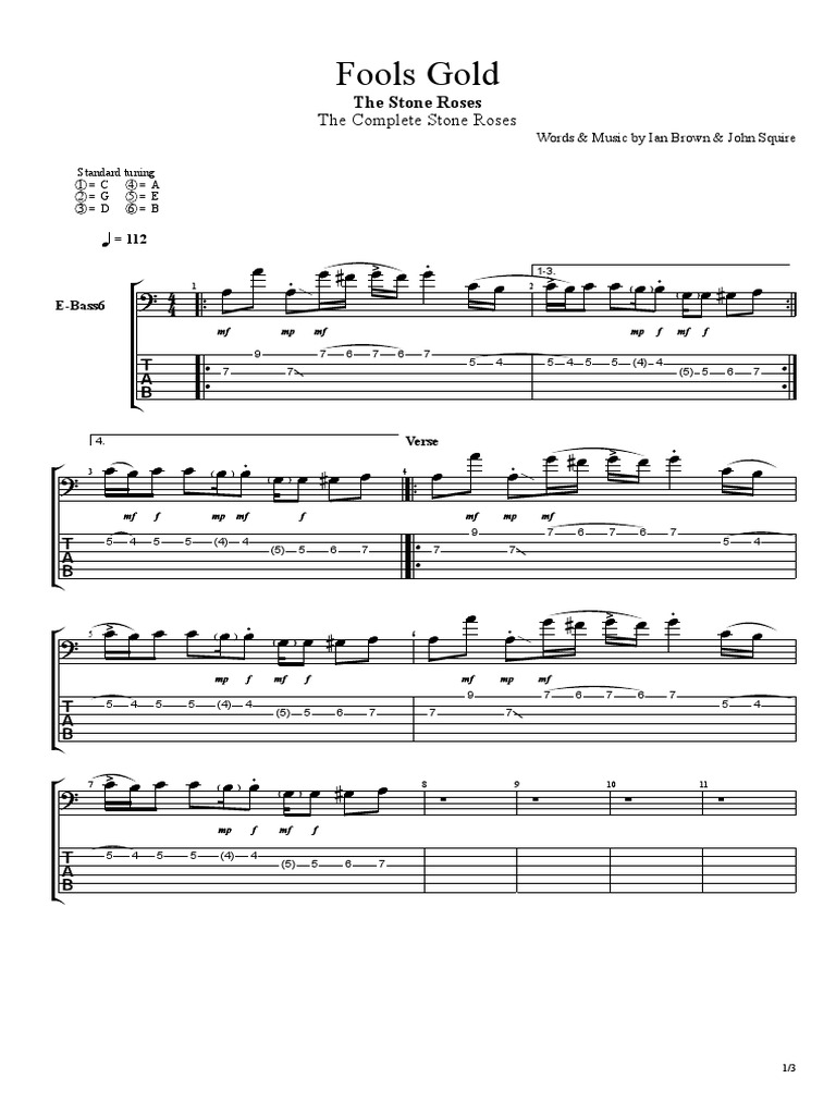 Stone Roses Fools Gold Bass PDF | PDF | Songs | English Musicians